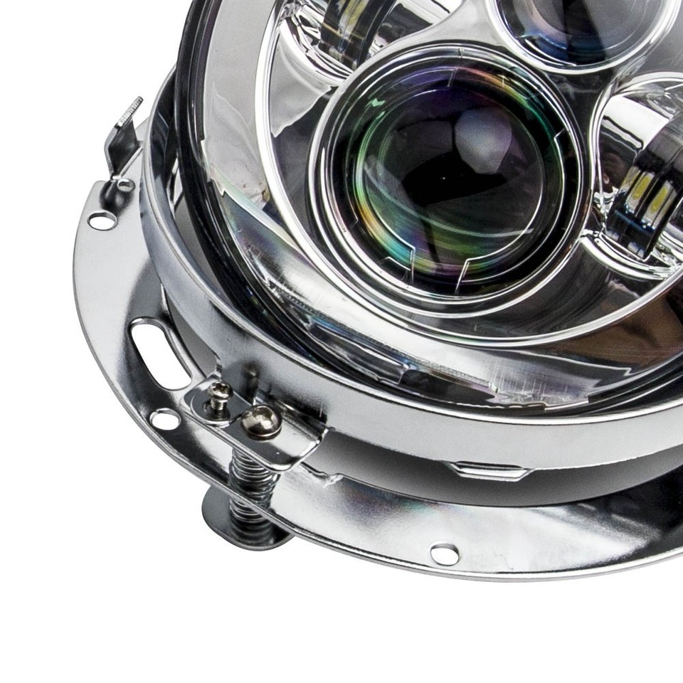 7" Round Chrome LED Projector Headlight + Passing Lights 6000K-7000K ...