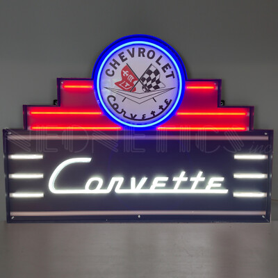 Corvette Flex LED Neon sign 39" Art Deco Garage Wall lamp in Steel Case ...