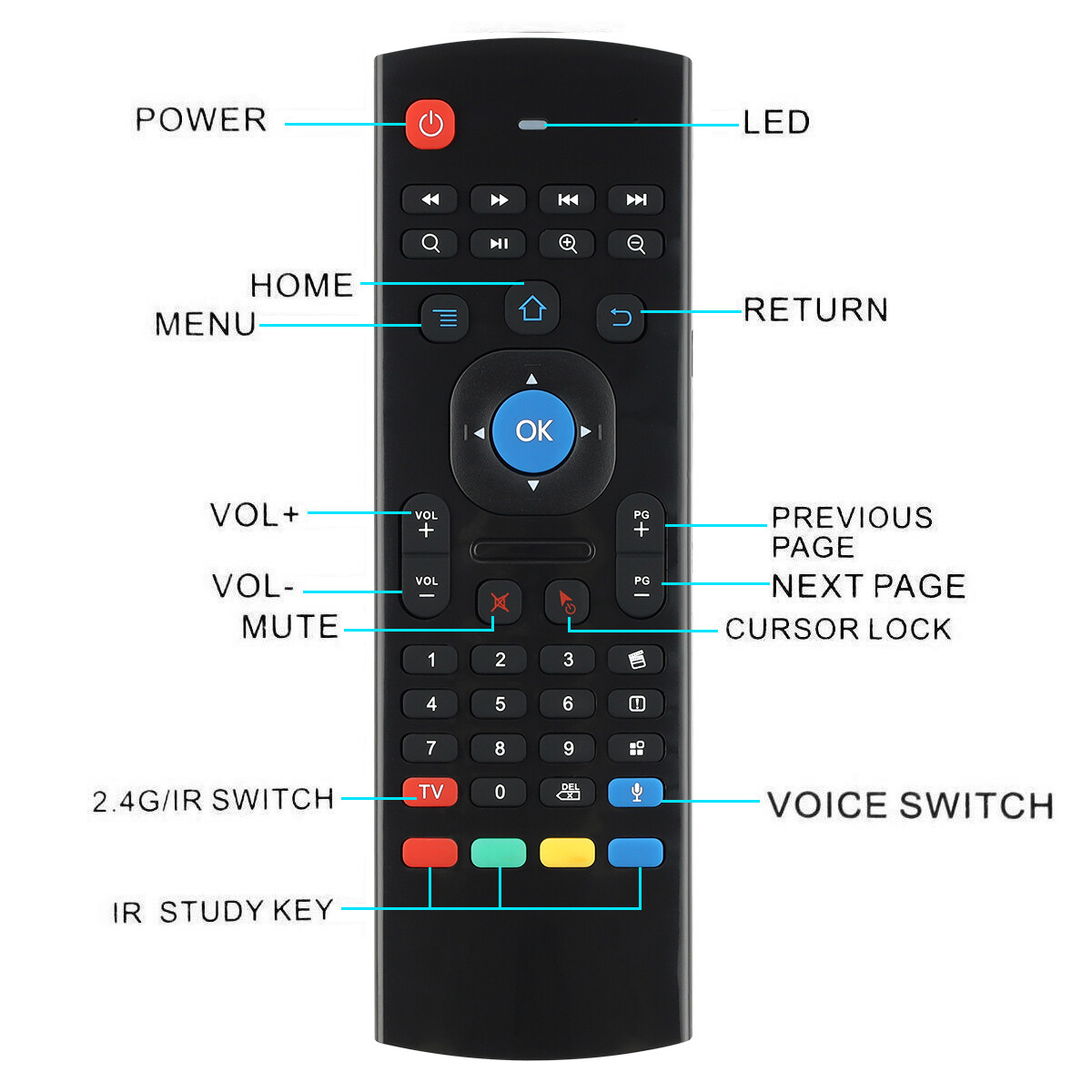 Voice Remote Control Air Mouse Bluetooth/USB for PC Android Smart TV ...