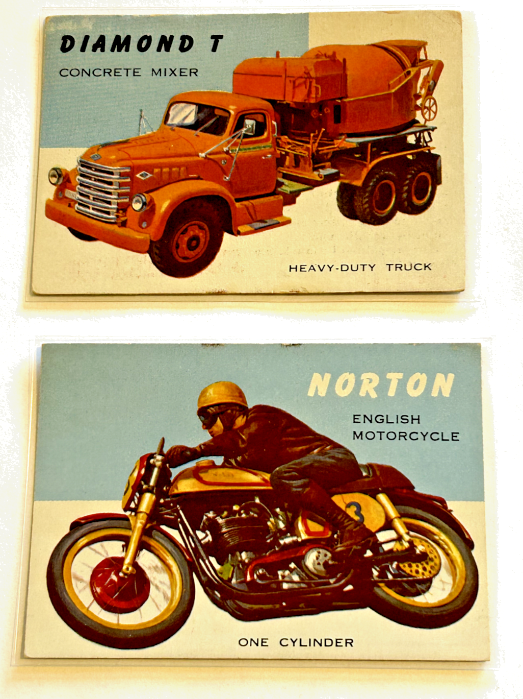 1954 Topps WORLD On WHEELS Trading Cards #1 Diamond T, #7 Norton ...