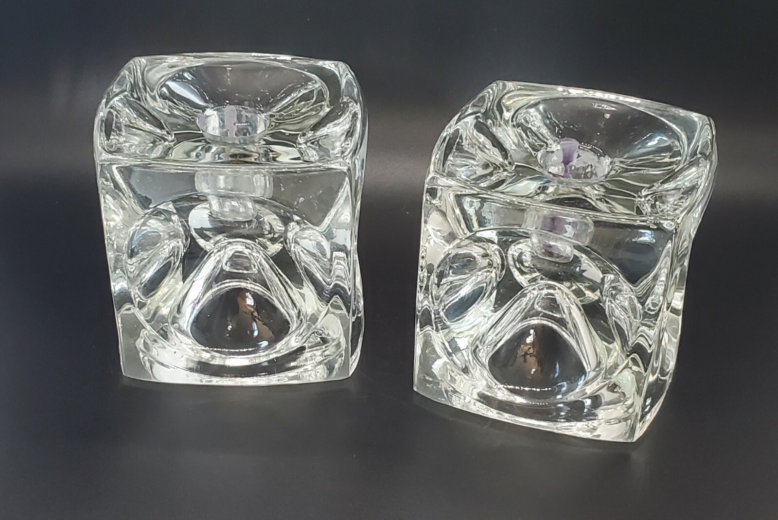 Peill & Putzler (?) Pair of Candlestick Ice Cube Glass Candle Holders ...