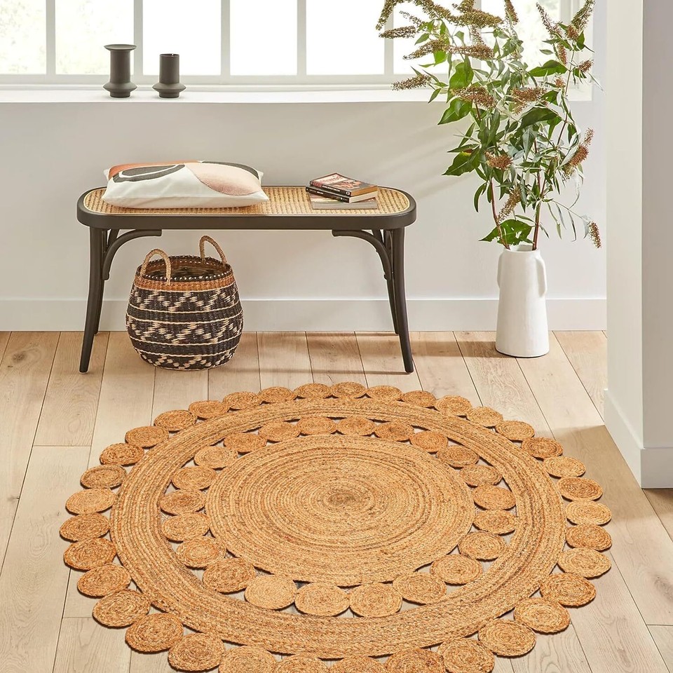 Hand Woven Round Jute Area Rug Braided Round Rugs for Boho Home,Office ...