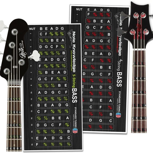 4 and 5 String Bass Guitar Fretboard Note Map Decals/Stickers COMBO ...