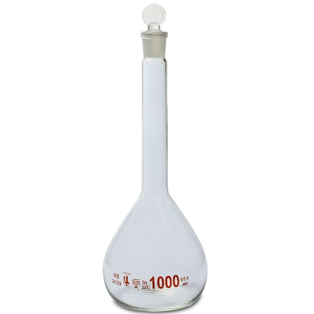 1000ml Volumetric Flask 3.3 Boro Glass Class A Ground Stopper KarterSci ...