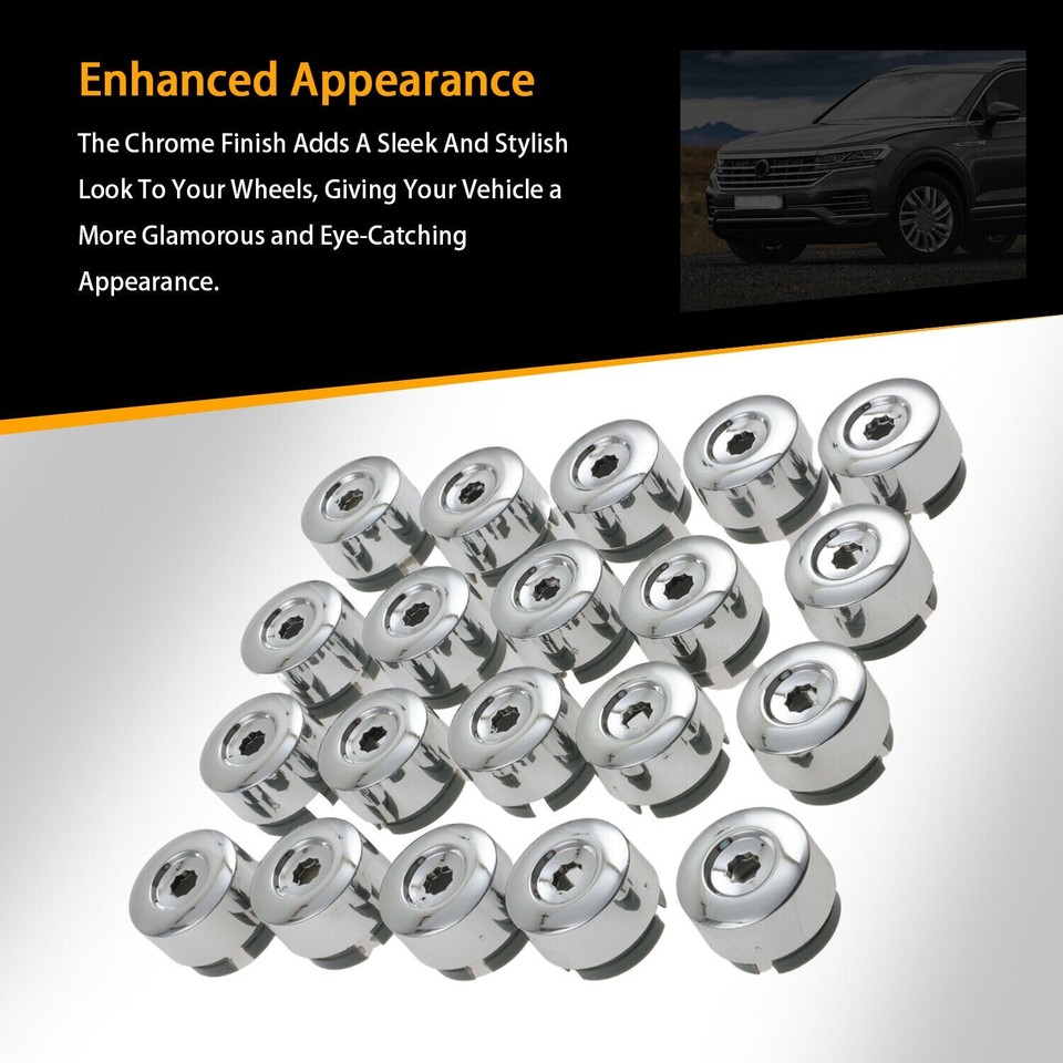 20 Pcs Wheel Lug Bolt Nuts Cap Cover Chrome Fit for Touareg VW 2004 ...