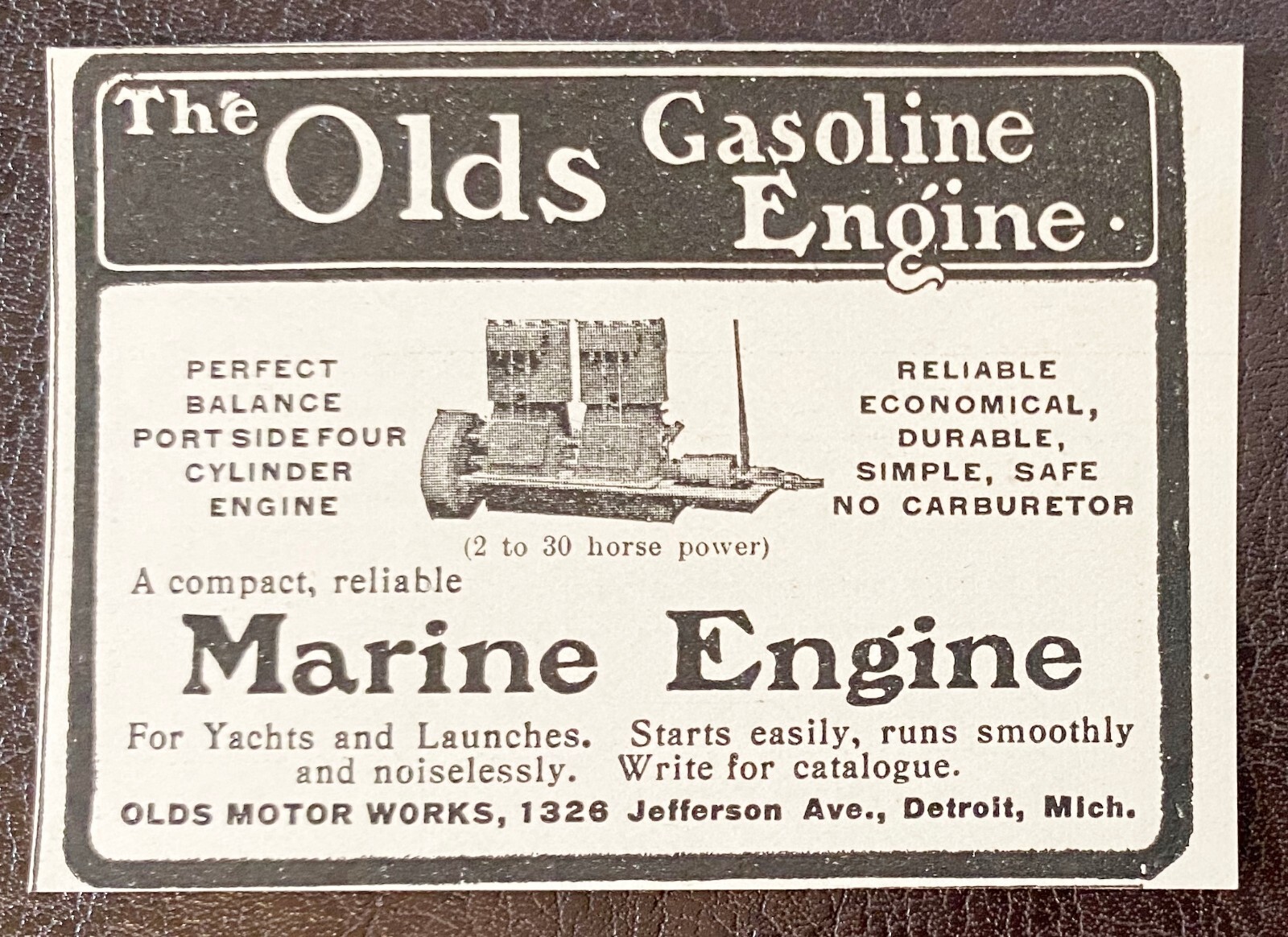 Antique 1900 THE OLDS GASOLINE MARINE ENGINE Vtg Print Ad~Motor Works ...