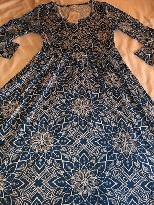 LuLaRoe Ryane Long Sleeve Empire Waist Dress Blue White Huge Floral 3XL ...