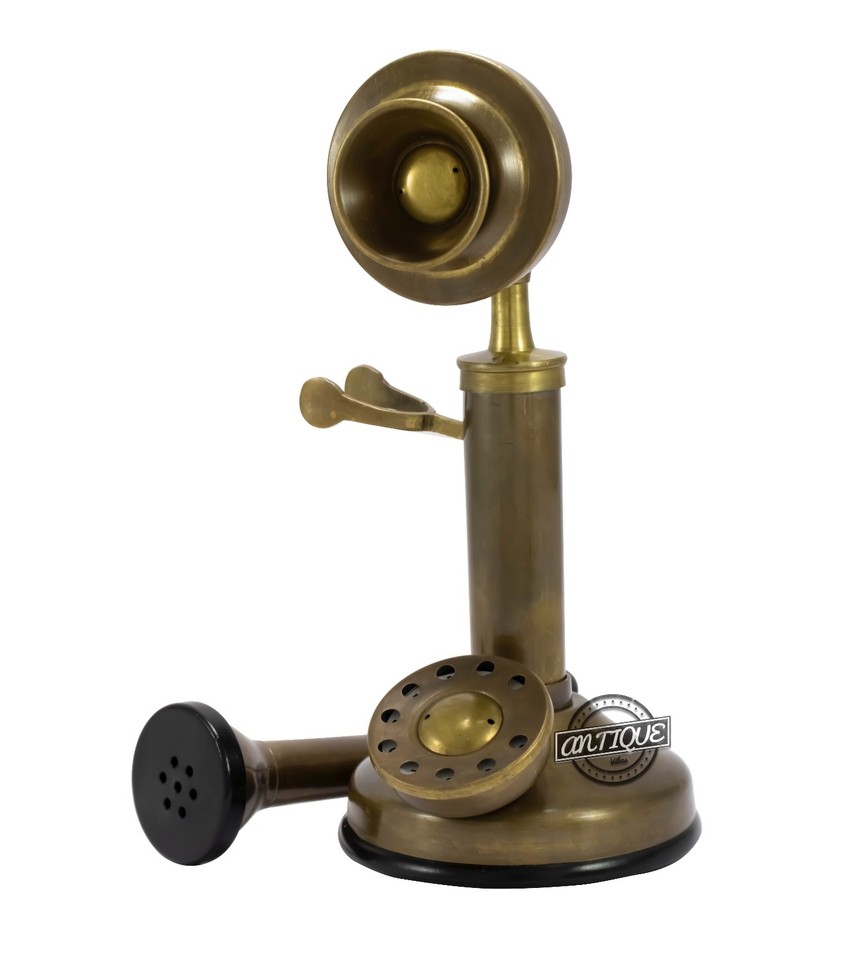 Antique Brass Candlestick Dummy Phone Tabletop Retro Look Vintage ...