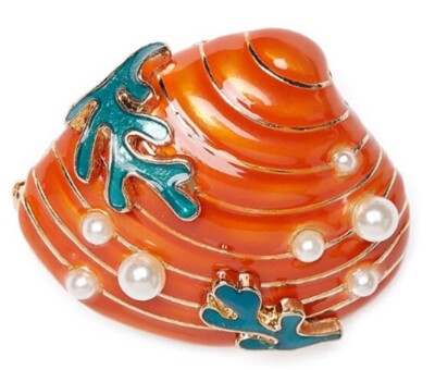 Smithsonian Jeweled Seashell Clam Pin Faux Pearls Enamel | eBay