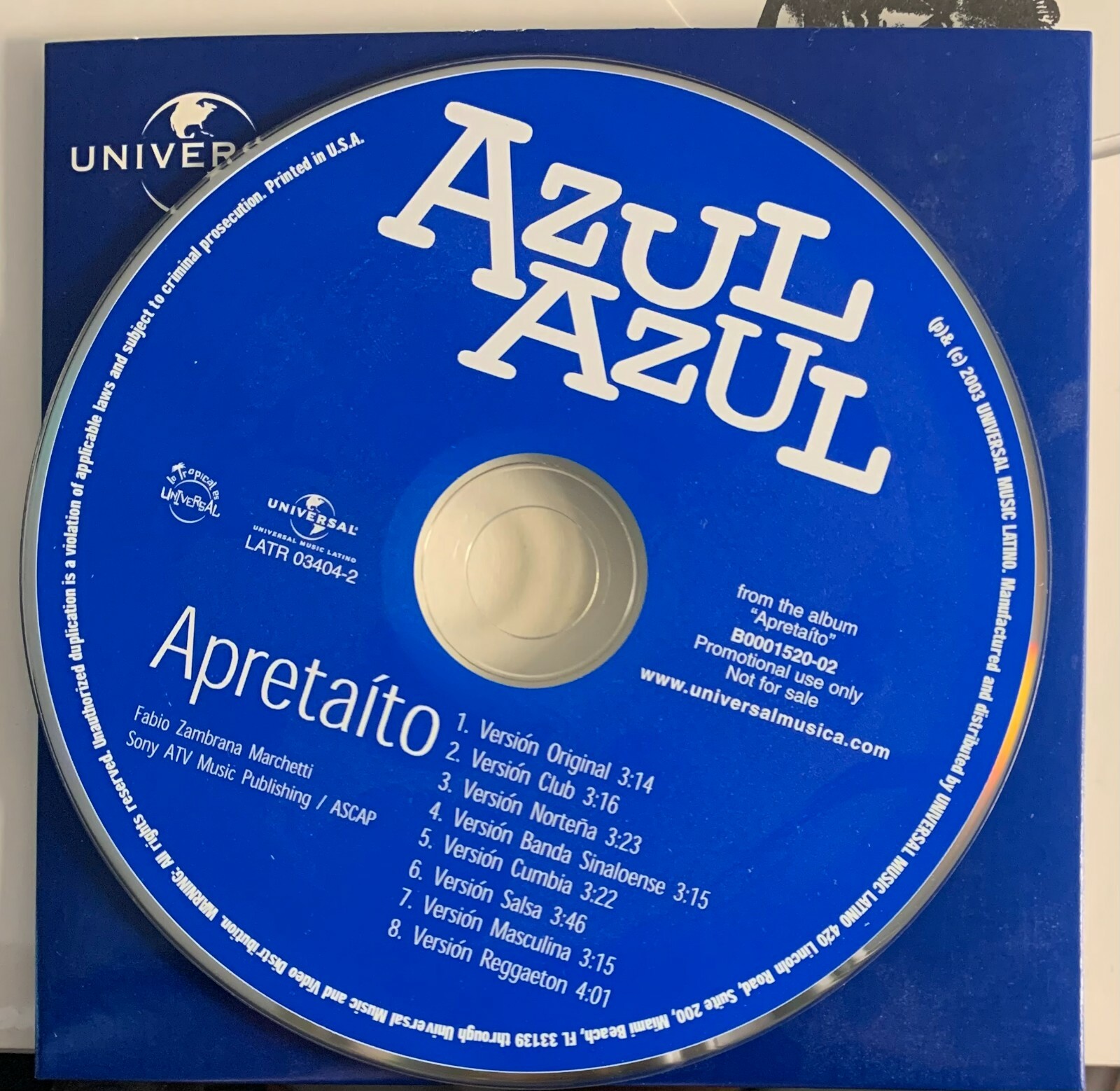 Azul Azul ‎– Apretaito (CD, Single, Promo) | eBay