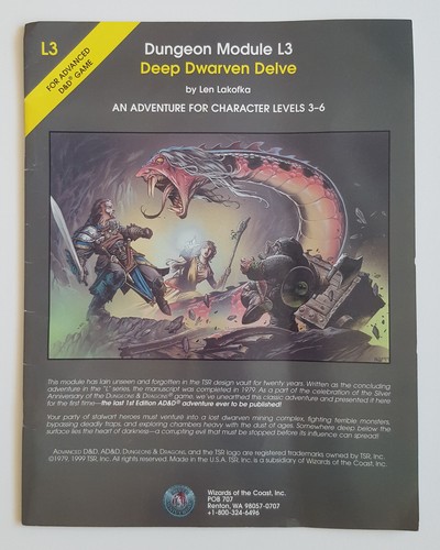 L3 DEEP DWARVEN DELVE MODULE DUNGEONS DRAGONS 25TH ANNIVERSARY TSR ...