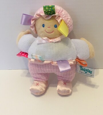 Taggies Pink Baby Girl Doll Lovey Doll with Sewn Eyes Plush Satin | eBay
