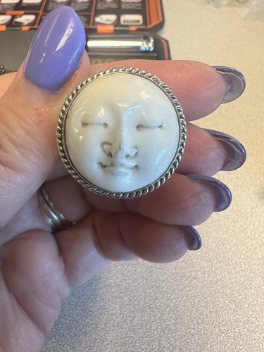 New Sterling Silver Moon Face Ring Hand Carved 9 | eBay