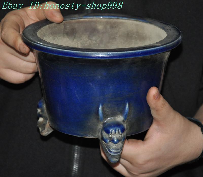 7.2" Marked China Yixing Zisha Pottery glaze beast head statue flower ...