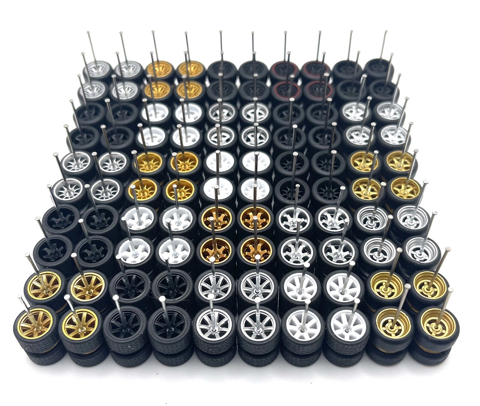 30 Sets 11mm Randomly Mix Real Rider Wheels w/ Rubber Tires Sets for 1/ ...