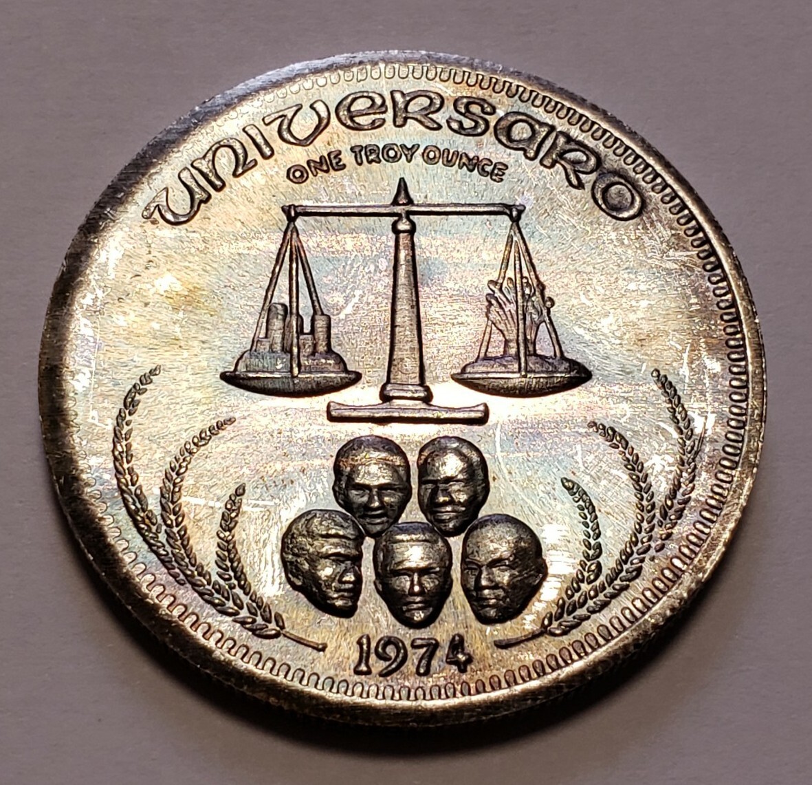 1 oz .999 Silver Round - 1974 Universaro World Trade Unit Rainbow ...