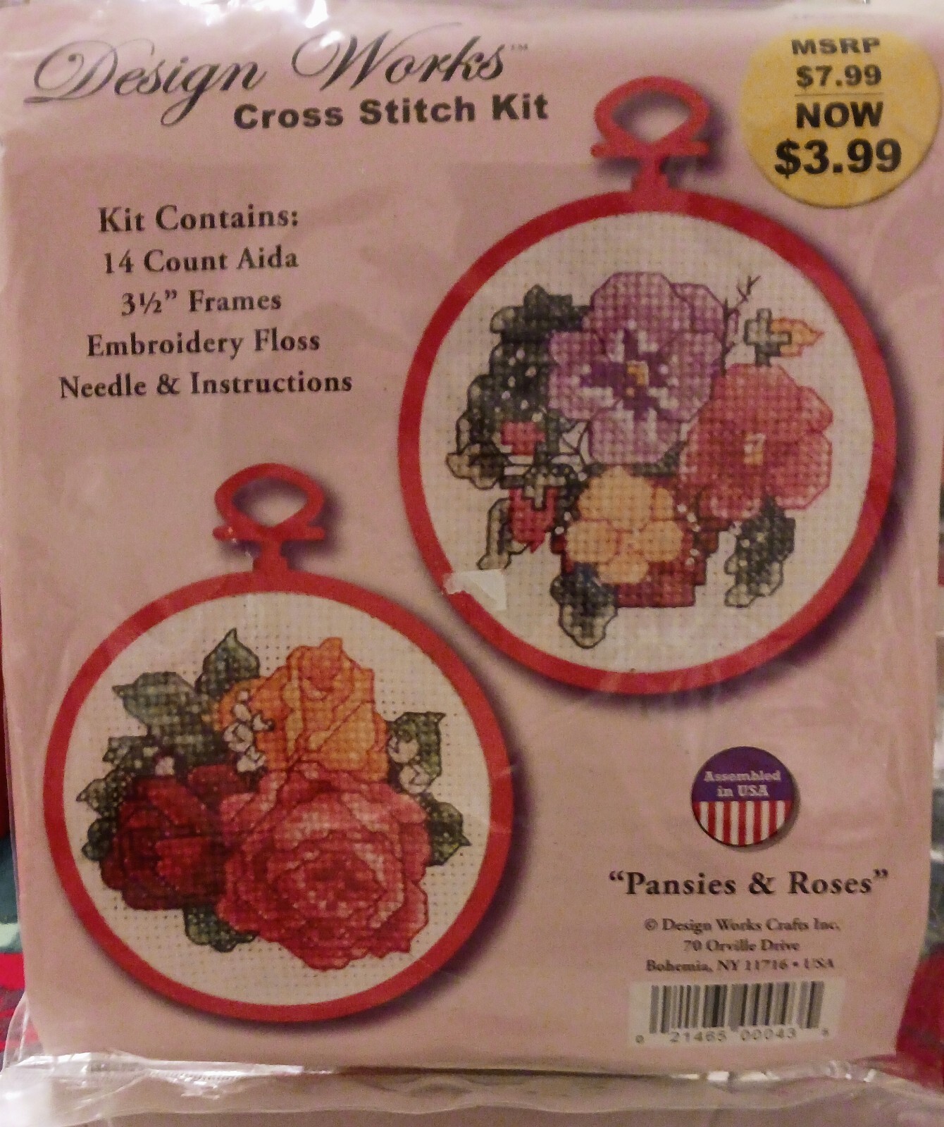 Vintage DESIGN WORKS Cross Stitch Kit "Pansies & Roses" Partially ...