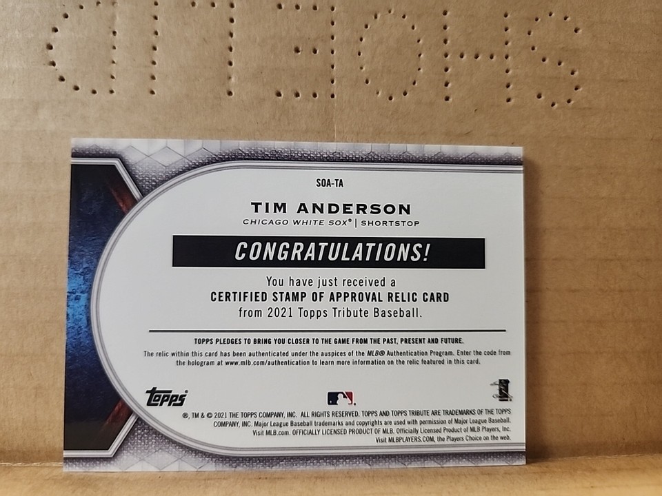 2021 Topps TRIBUTE Tim Anderson STAMP OF APPROVAL JERSEY RELIC WHITE ...