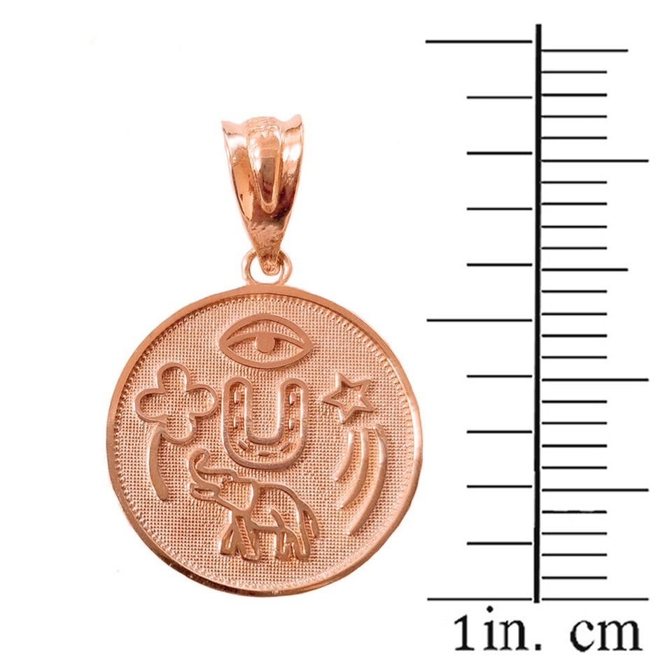 Solid Rose Gold Lucky Charms Amulet Good Luck Disc Medallion Pendant ...