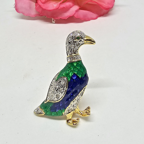 green Blue Enamel Rhinestone Duck Brooch Pin | eBay