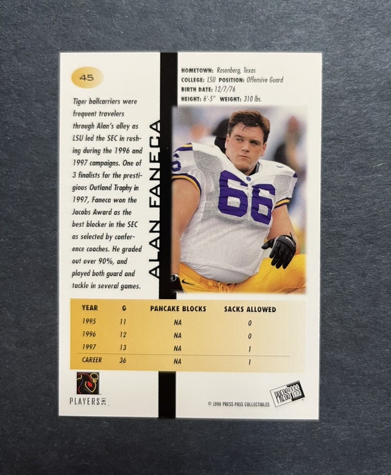 1998 Press Pass Pick Offs Blue #45 Alan Faneca RC Rookie Card | eBay