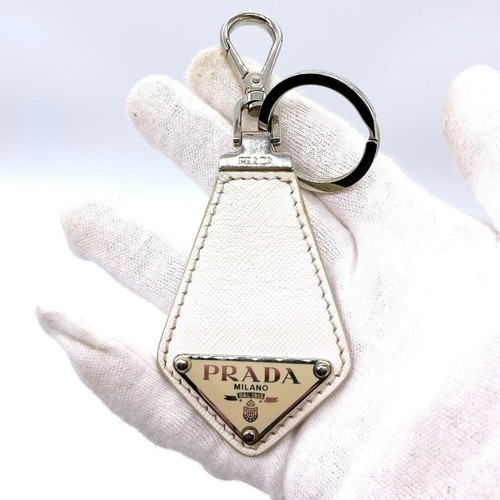 PRADA Prada key ring SAFFIANO triangle logo white Auth Used | eBay