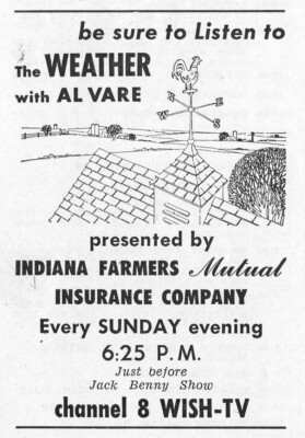 1955 WISH TV NEWS AD AL VARE WEATHER REPORTER Indiana Farmers Mutual ...