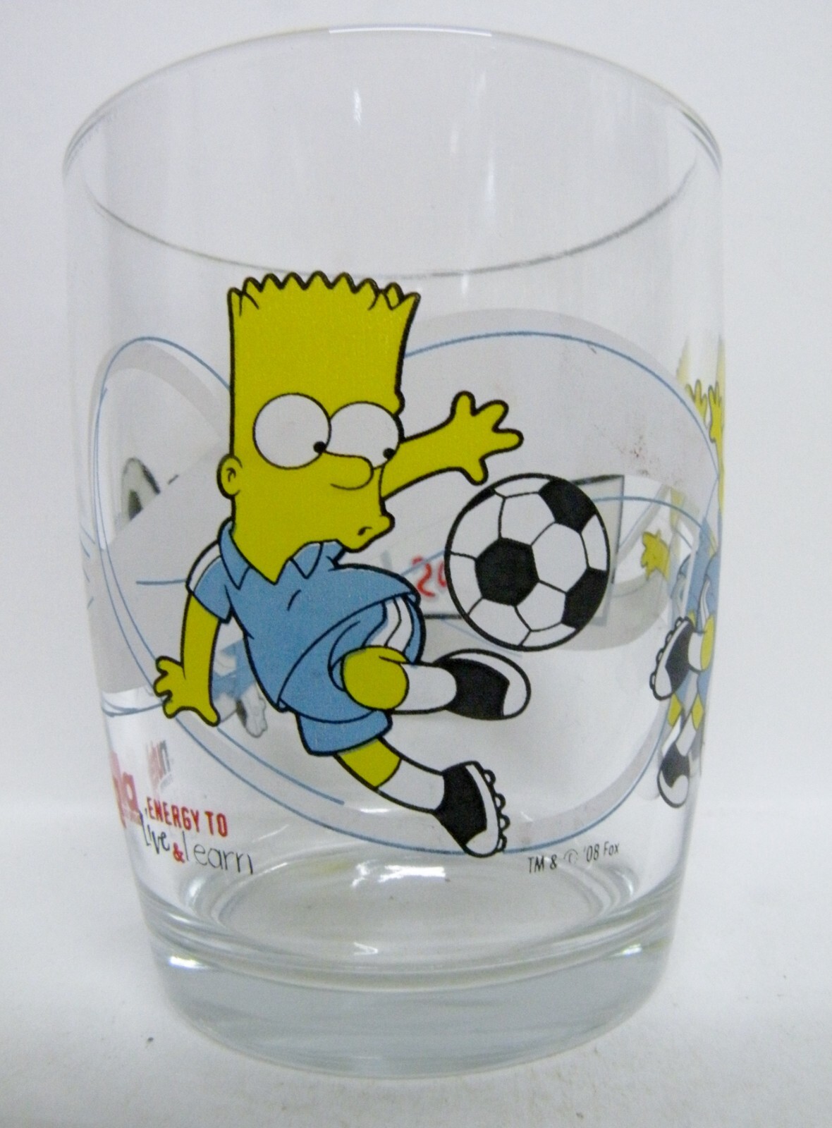 The Simpsons Nutella Glass vgc (3 1/2" x 2 7/8") - Bart playing soccer ...