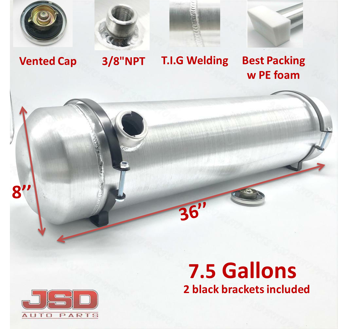 7.5 Gallon 8 x 36 Spun Aluminum Gas Tank Fuel Tank End Fill 3/8 NPT ...