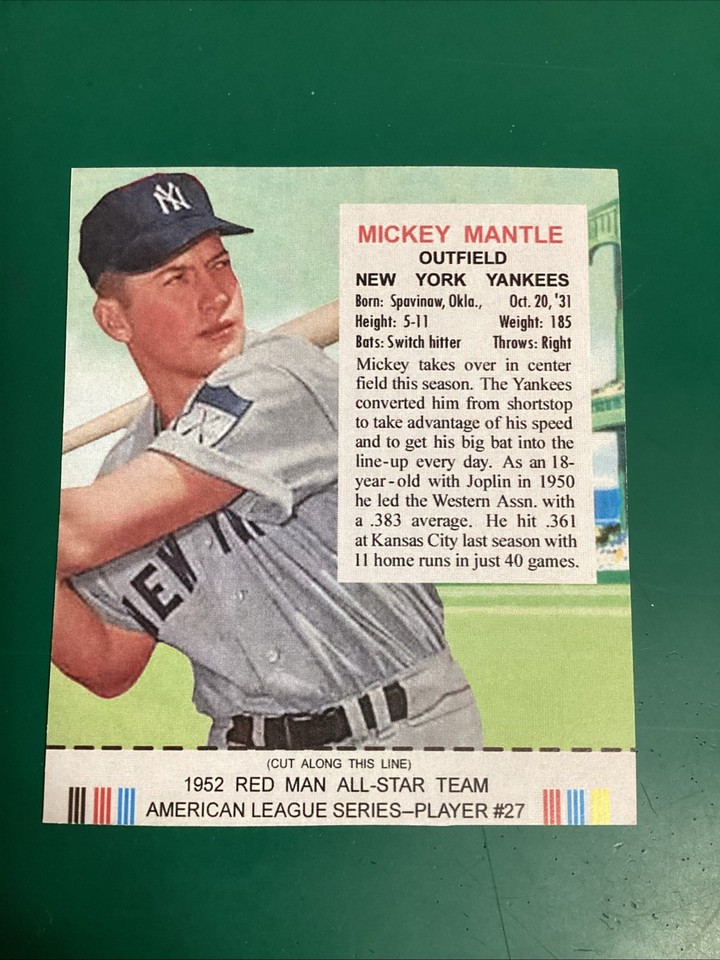 1952 Red Man Tobacco Mickey Mantle All Star New York Yankees THE MICK ...
