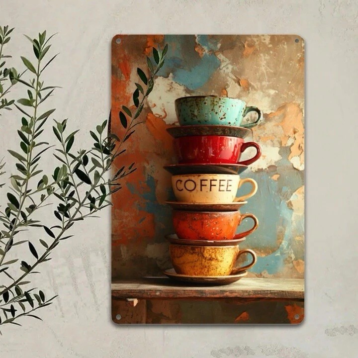 Retro Coffee Cups Metal Sign Vintage Kitchen Wall Art Cafe Bar Decor ...