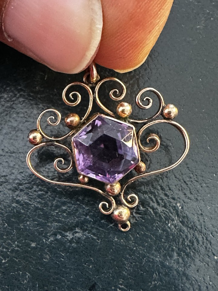 Victorian Antique BOXED 9K Rose Gold Amethyst Pendant – Ornate ...