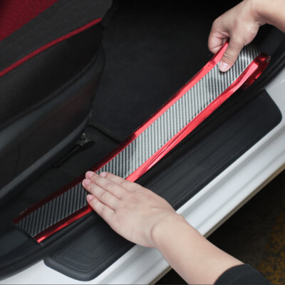 New Car Door Sill Scuff Plate Carbon Fiber Red Pedal Protector Strips ...