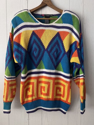 1989 IB Diffusion Geometric Colorful Sweater Women’s Pullover Aztec ...