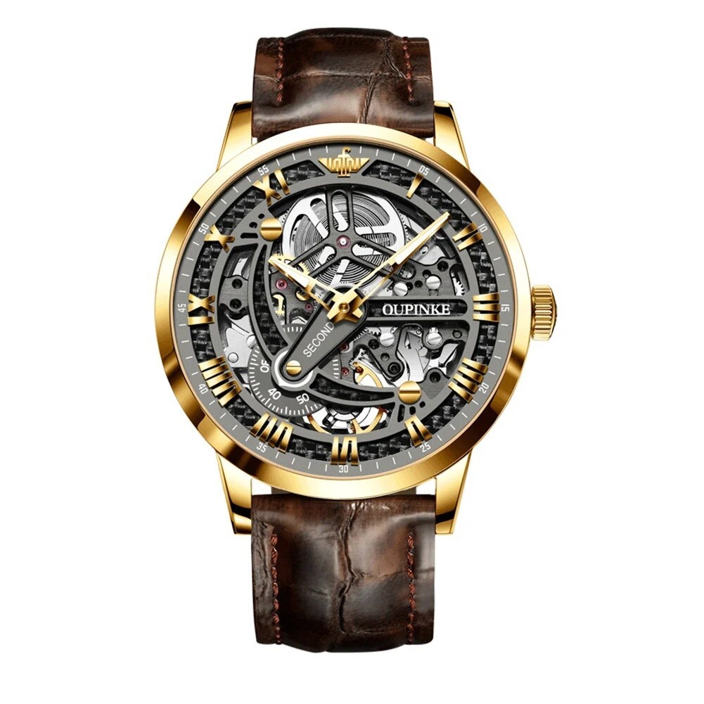 Automatic Waterproof Mechanical Watch Men's Leather Luxury Skeleton Men ...