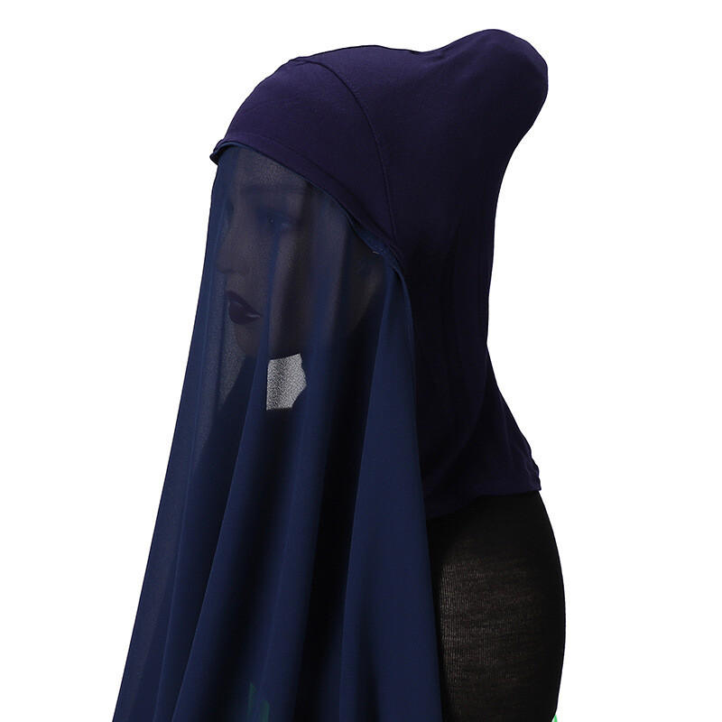 Muslim Chiffon Hijab With Cap Women Veil Headscarves Headwraps Cap Soft ...