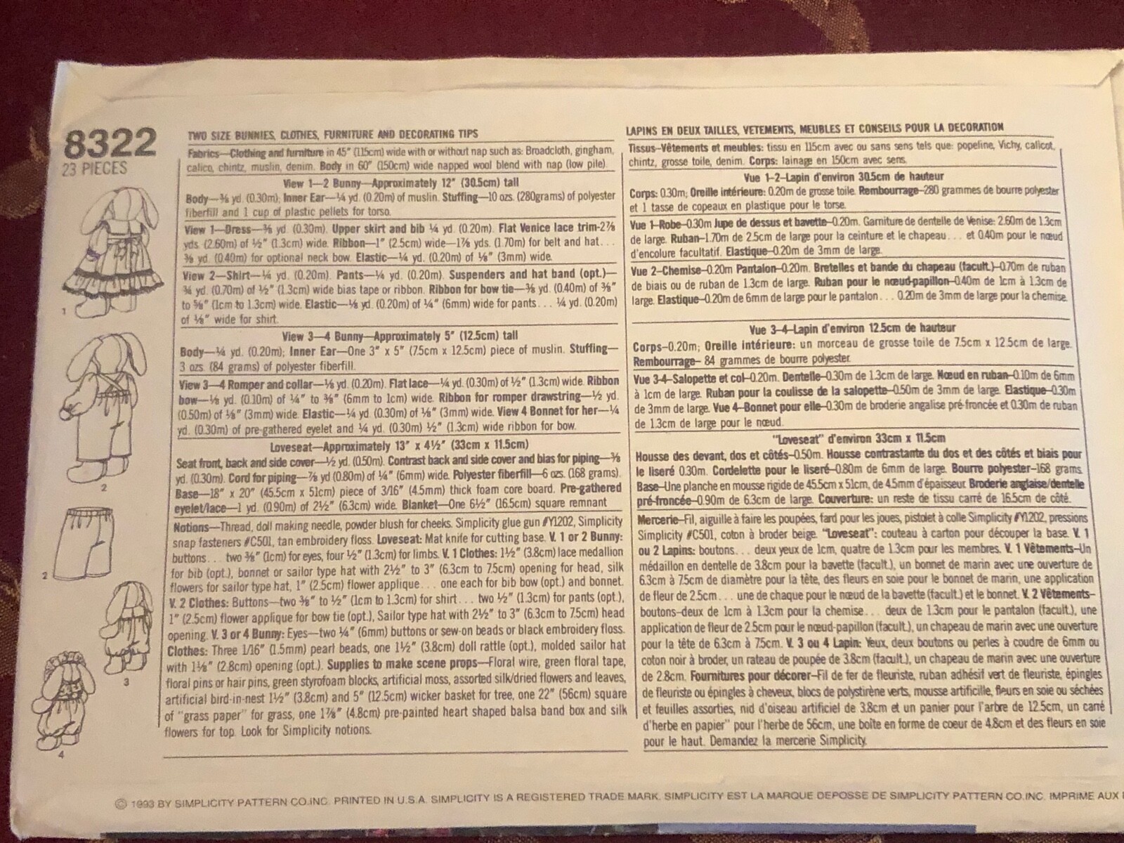 🦋 SIMPLICITY #8322 - CUTE STUFFED 5" & 12" BUNNY RABBIT FAMILY PATTERN ...