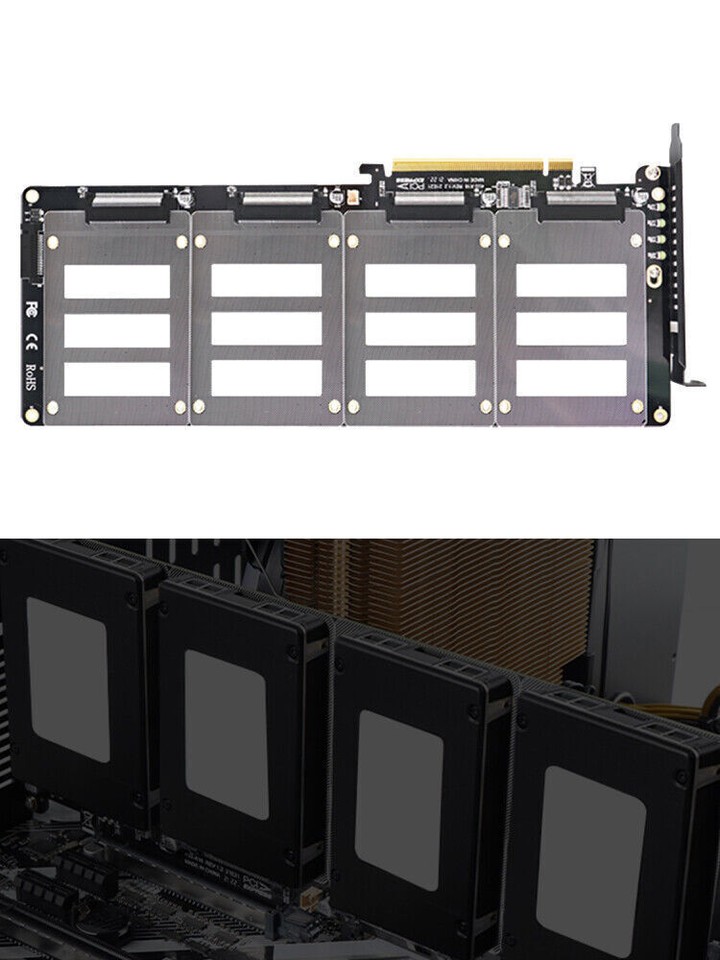NEW U.2 SSD to PCIe X16 Adapter PCIE 4.0 to 4 Disk U.2 SFF-8639 SSD ...
