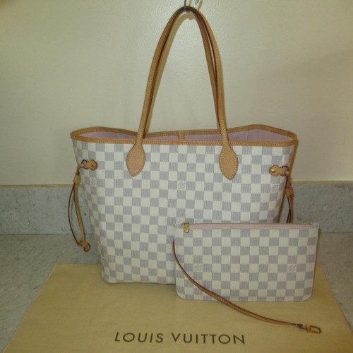 Louis Vuitton Damier Azur Pink Rose Ballerine Neverfull MM Bag POUCH ...