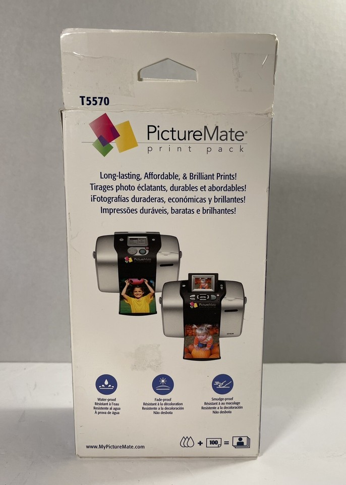 Epson T5570 PictureMate Print Pack Inkjet Cartridge w/ 100 Photo Paper ...