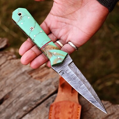 CUSTOM HANDMADE FORGED DAMASCUS STEEL BOOT KNIFE THROWING HUNTING ...