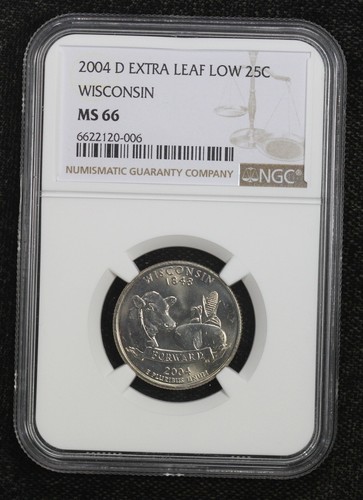 2004-D Wisconsin State Quarter Extra Leaf Low Leaf Variety NGC MS-66 ...