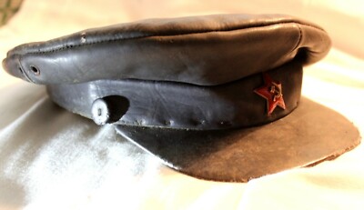 NKVD OGPU CHEKA SOVIET PARTISAN WW2 LEATHER VISOR CAP HAT WITH RED STAR ...