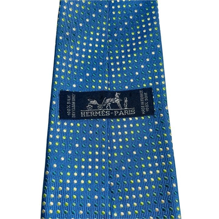 HERMES Tie Stripe Dot Pattern Blue | eBay
