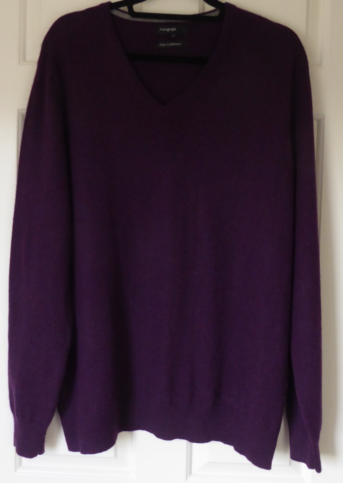 M&S AUTOGRAPH 100% Cashmere V Neck Berry Long Sleeve Jumper sz 18-20 ...