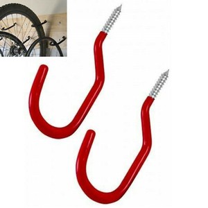 2 x BIKE hanging HOOKS storage Bicycle LARGE red PVC coated Wall hanger ...
