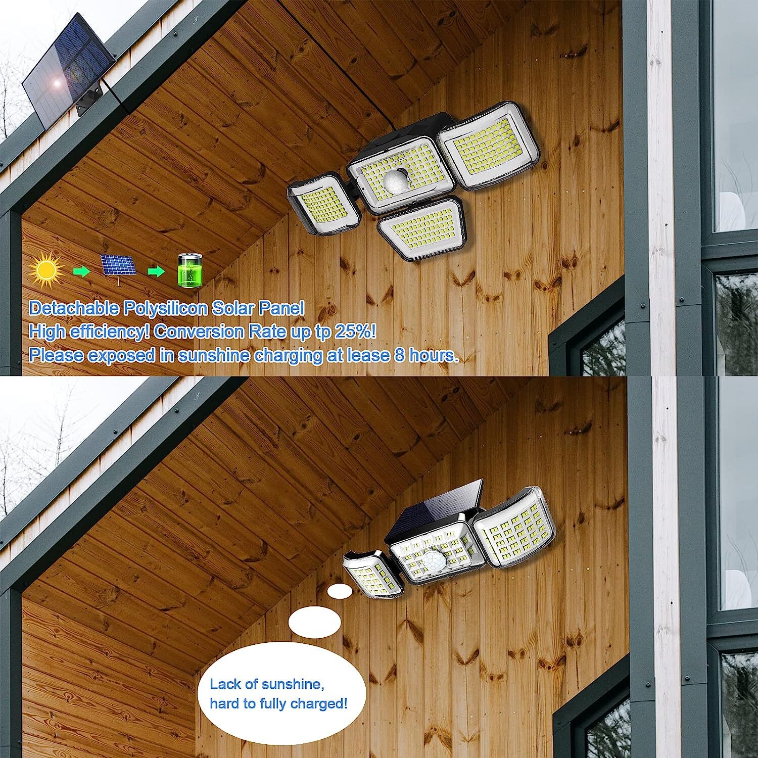 Large Solar Panel Security Light 278 LED Motion Sensor Outdoor Garden ...