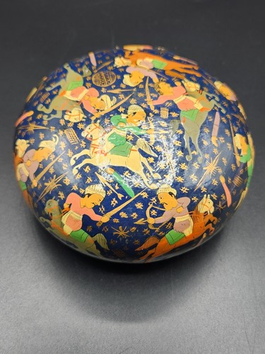 Vintage Kashmir India Laquer Hand Painted Paper Mache Trinket Box | eBay