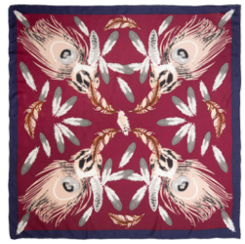 Wyoming Traders Wild Rag Burgundy Feathers Western Print 100% Silk ...