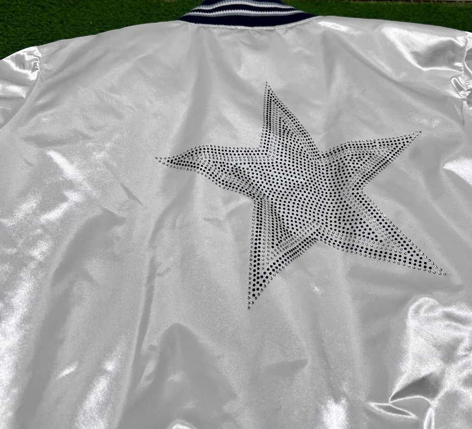 Retro Dallas Cowboys Starter Jacket Women’s 2XL White Rhinestones Bling ...